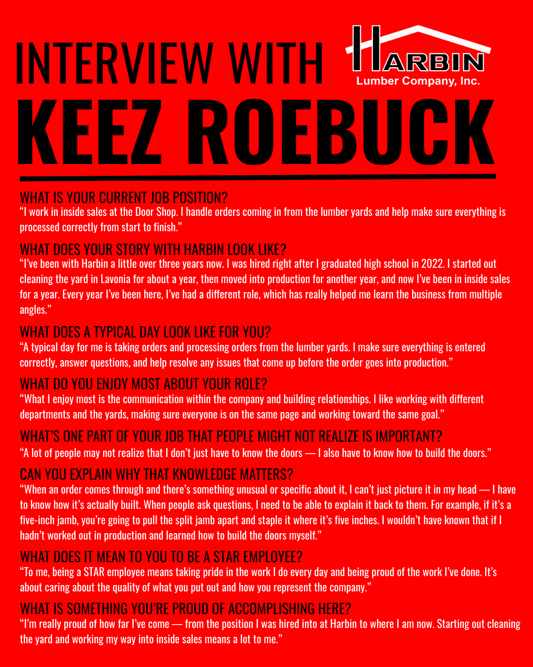 Star Employee: Keez Roebuck - Harbin Lumber